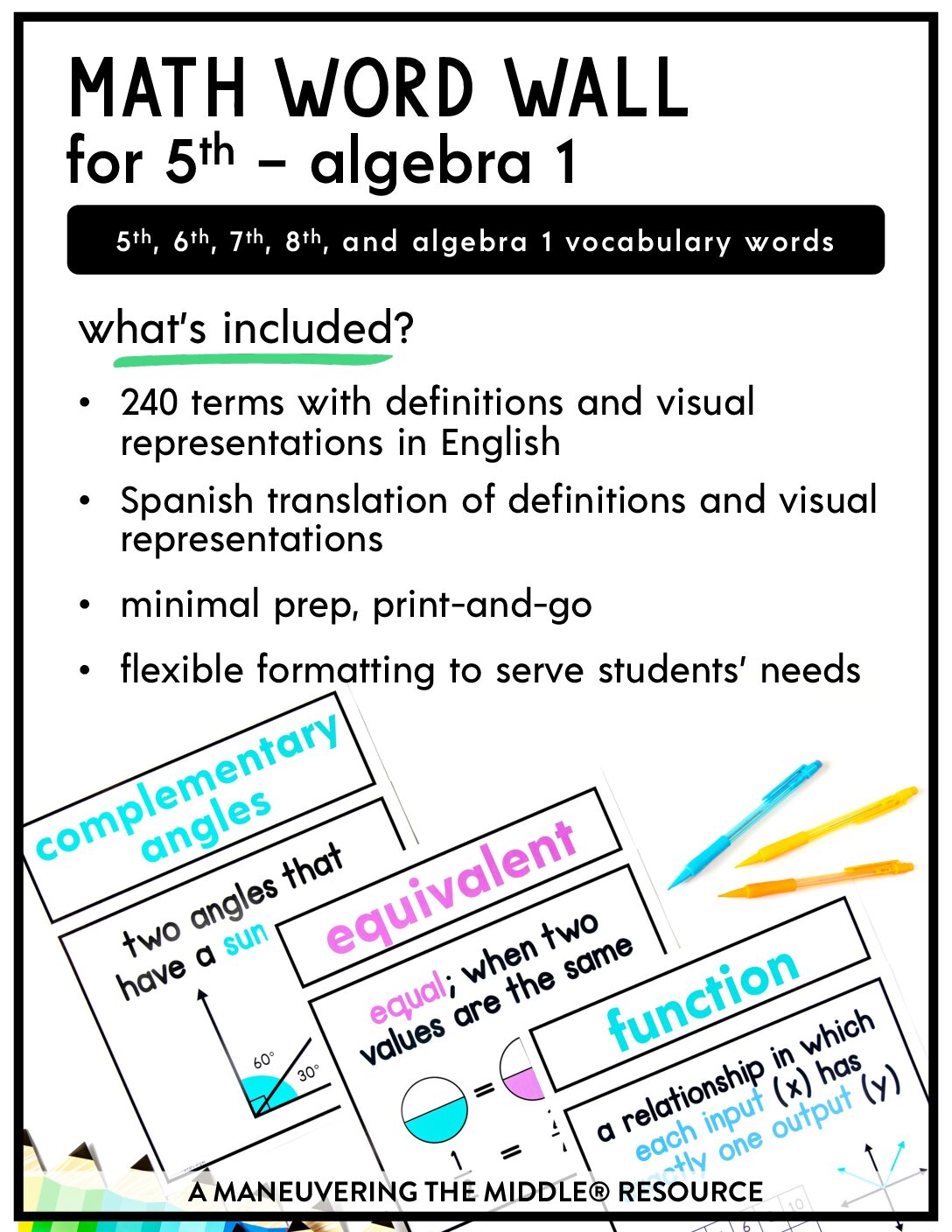 Math Word Wall for 5th-8th Grade and Algebra 1 - Maneuvering the Middle