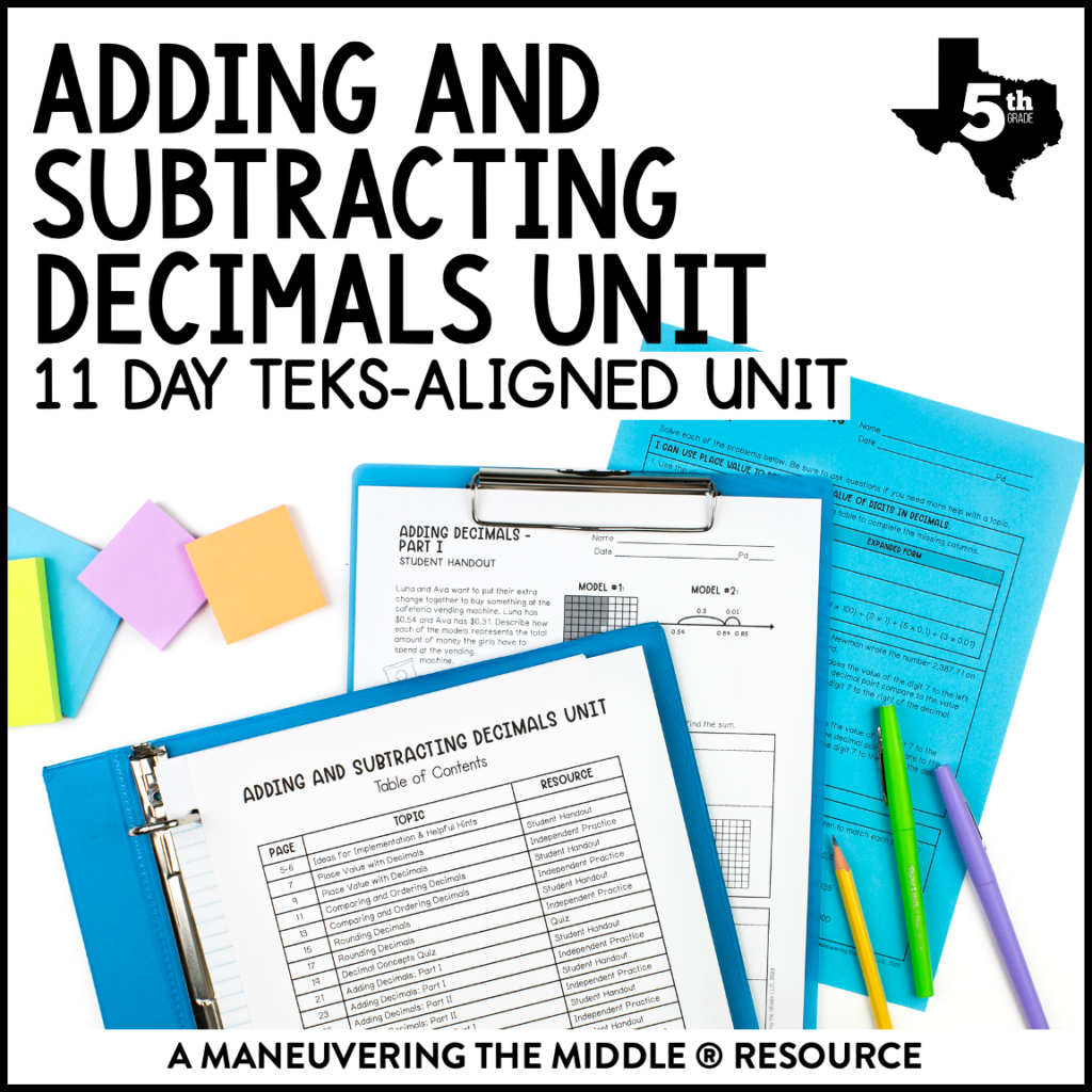 Adding and Subtracting Decimals Unit 5th Grade TEKS - Maneuvering the ...