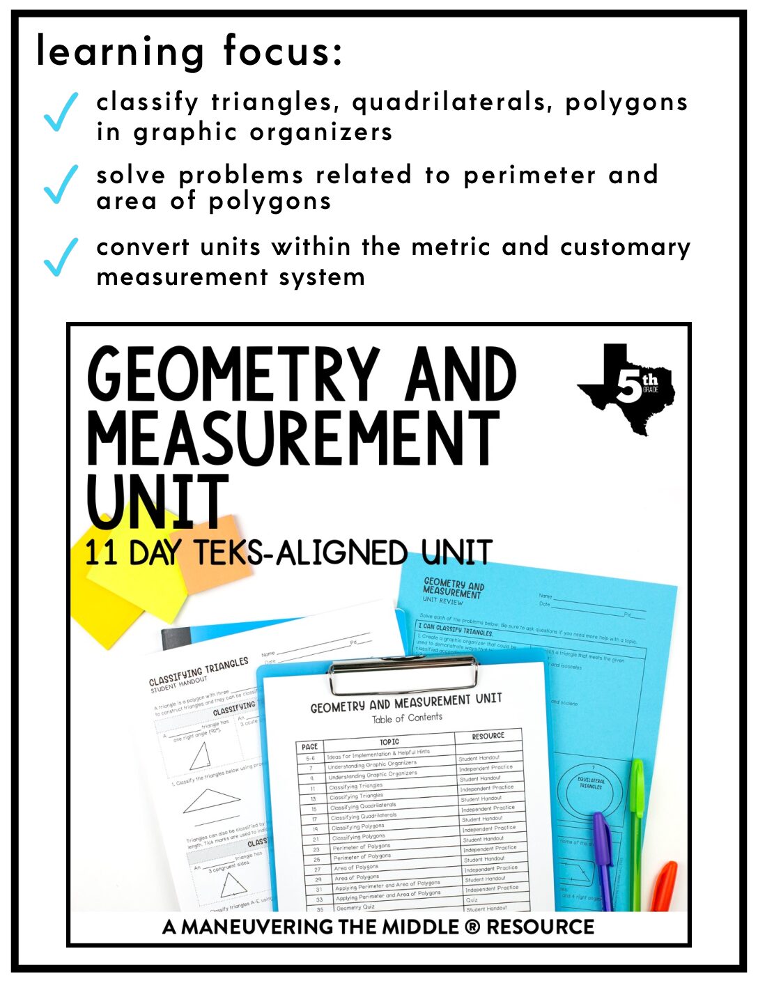 Geometry and Measurement Unit 5th Grade TEKS - Maneuvering the Middle