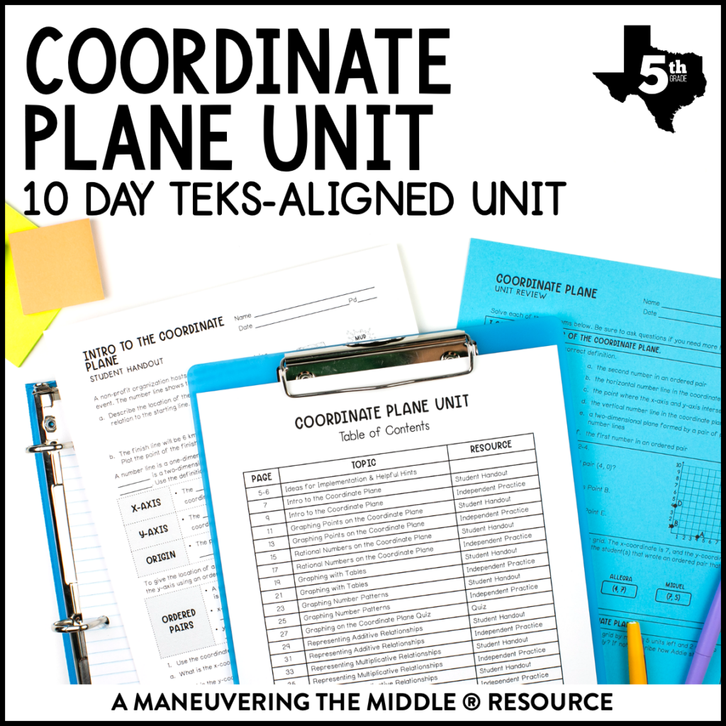Coordinate Plane Unit 5th Grade TEKS - Maneuvering the Middle