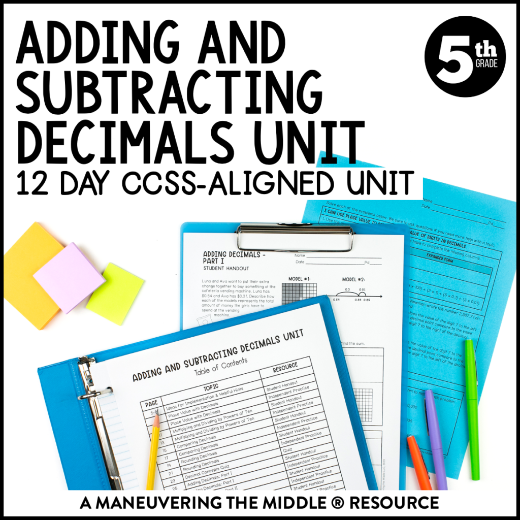 Adding and Subtracting Decimals Unit 5th Grade CCSS - Maneuvering the ...