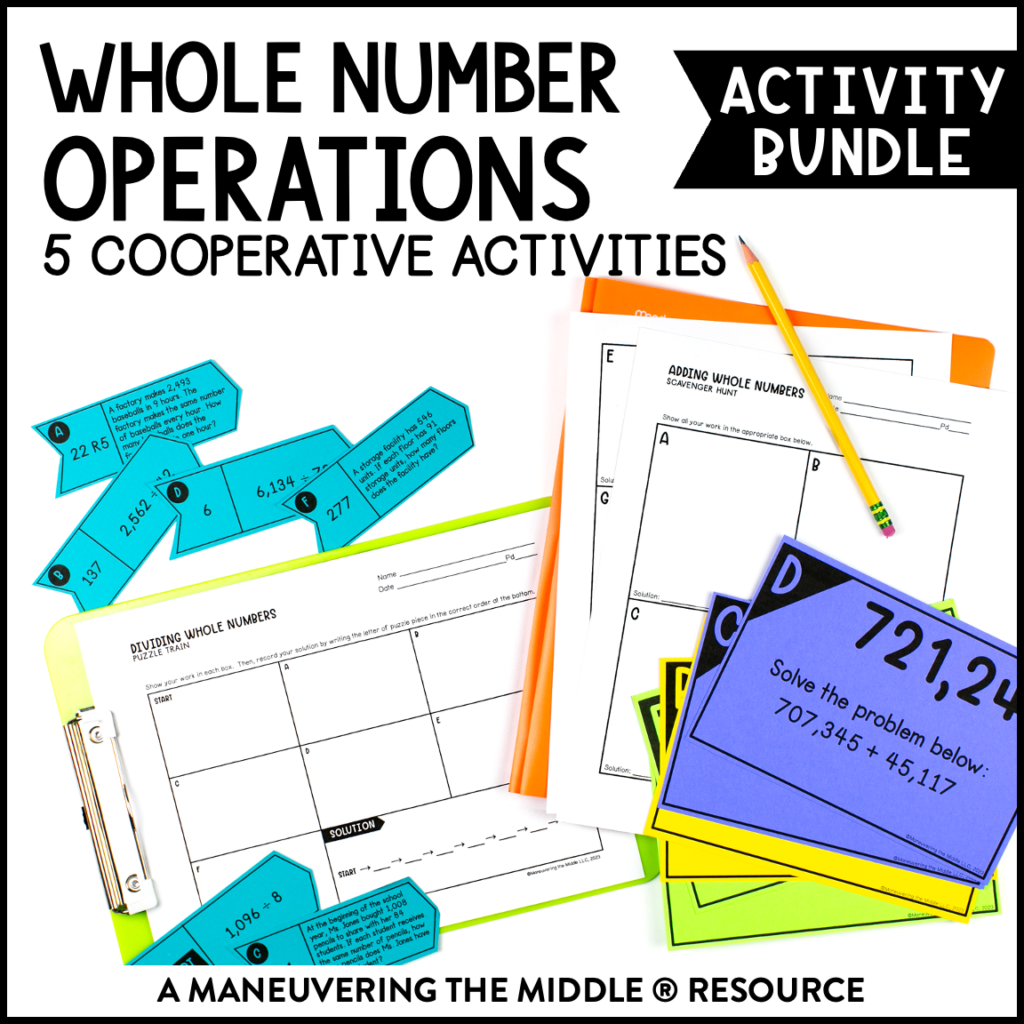 Whole Number Operations Activity Bundle 5th Grade - Maneuvering the Middle