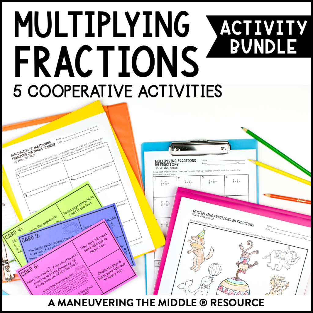 Multiplying Fractions Activity Bundle 5th Grade - Maneuvering the Middle