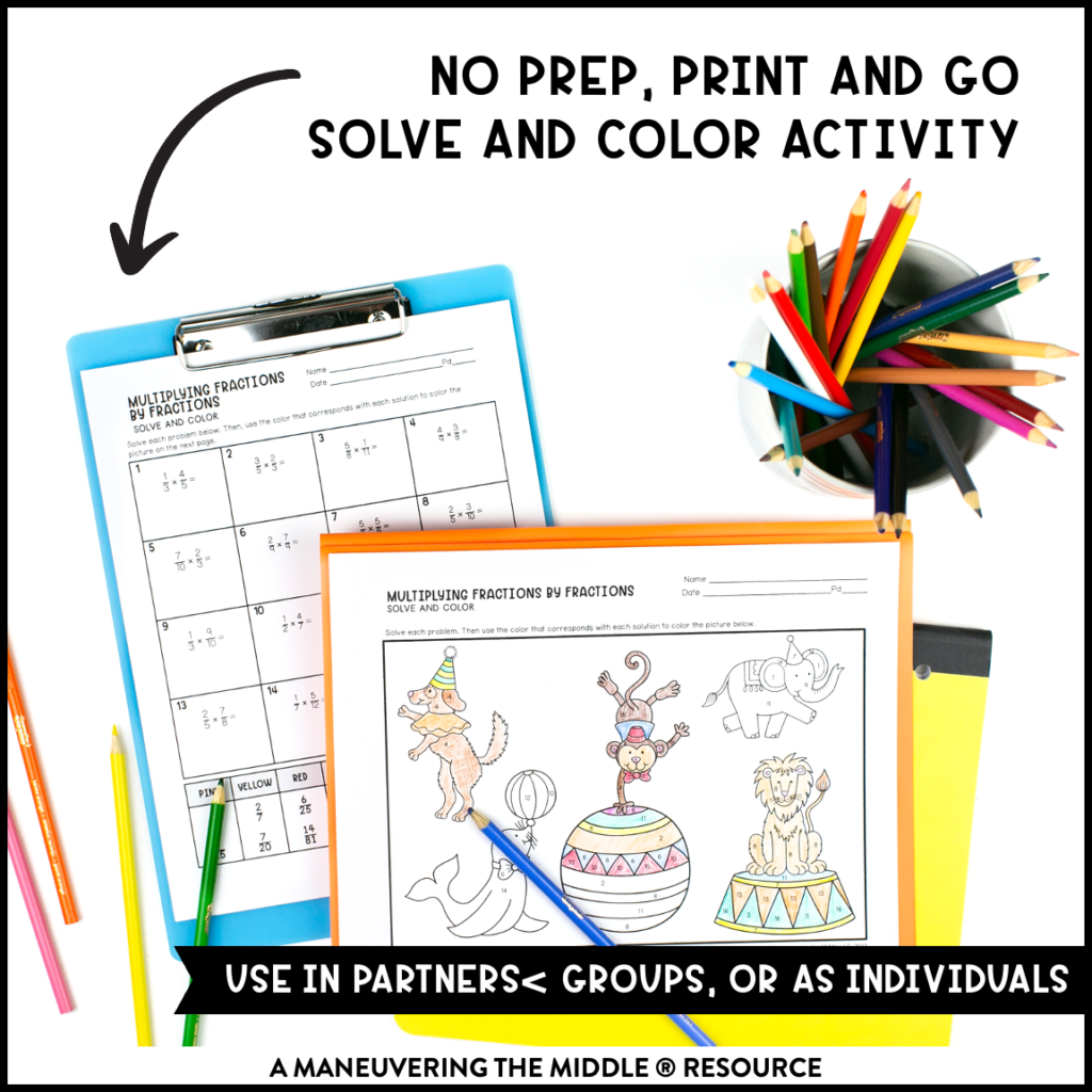 Multiplying Fractions Activity Bundle 5th Grade - Maneuvering the Middle