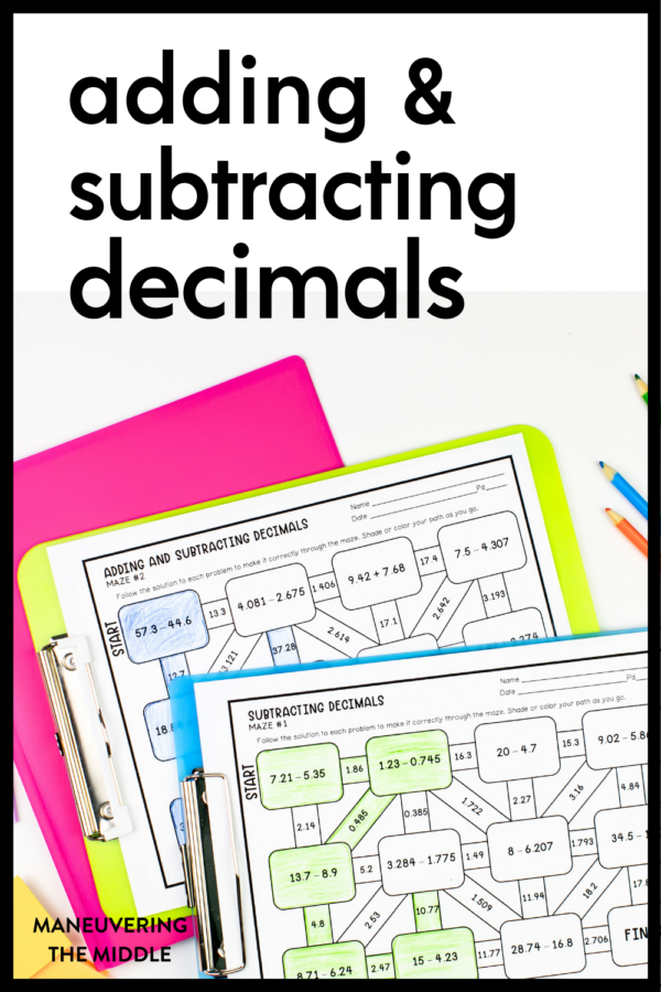 Teaching Adding and Subtracting Decimals - Maneuvering the Middle